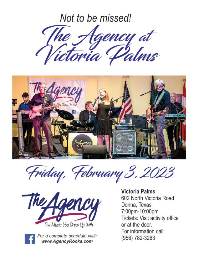 The Agency 2/3/23 7-10pm $10 @ the ballroom! – Victoria Palms Online Blog