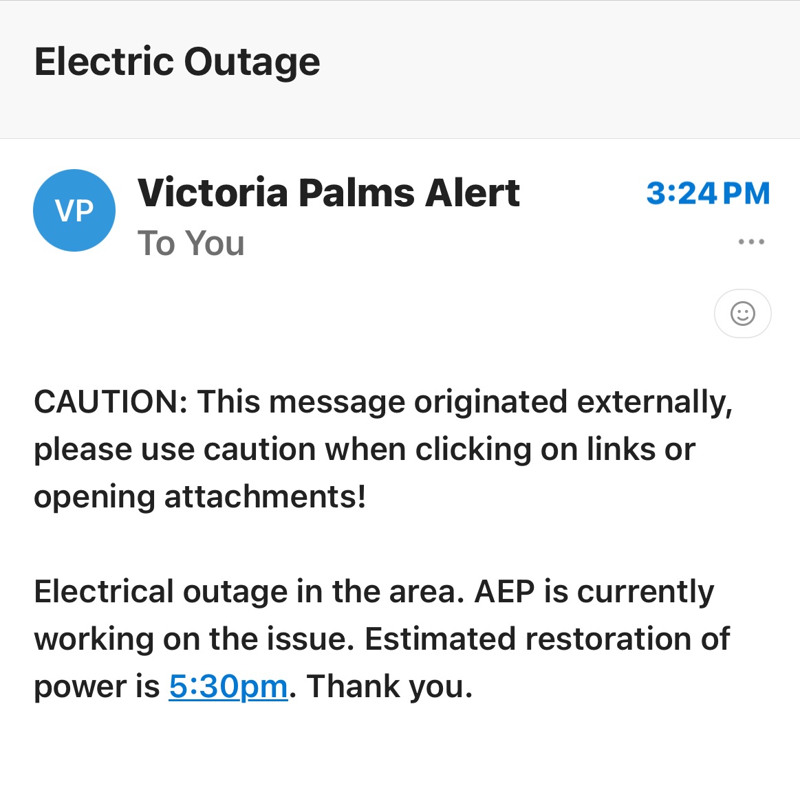 Notice : Electrical outage from AEP